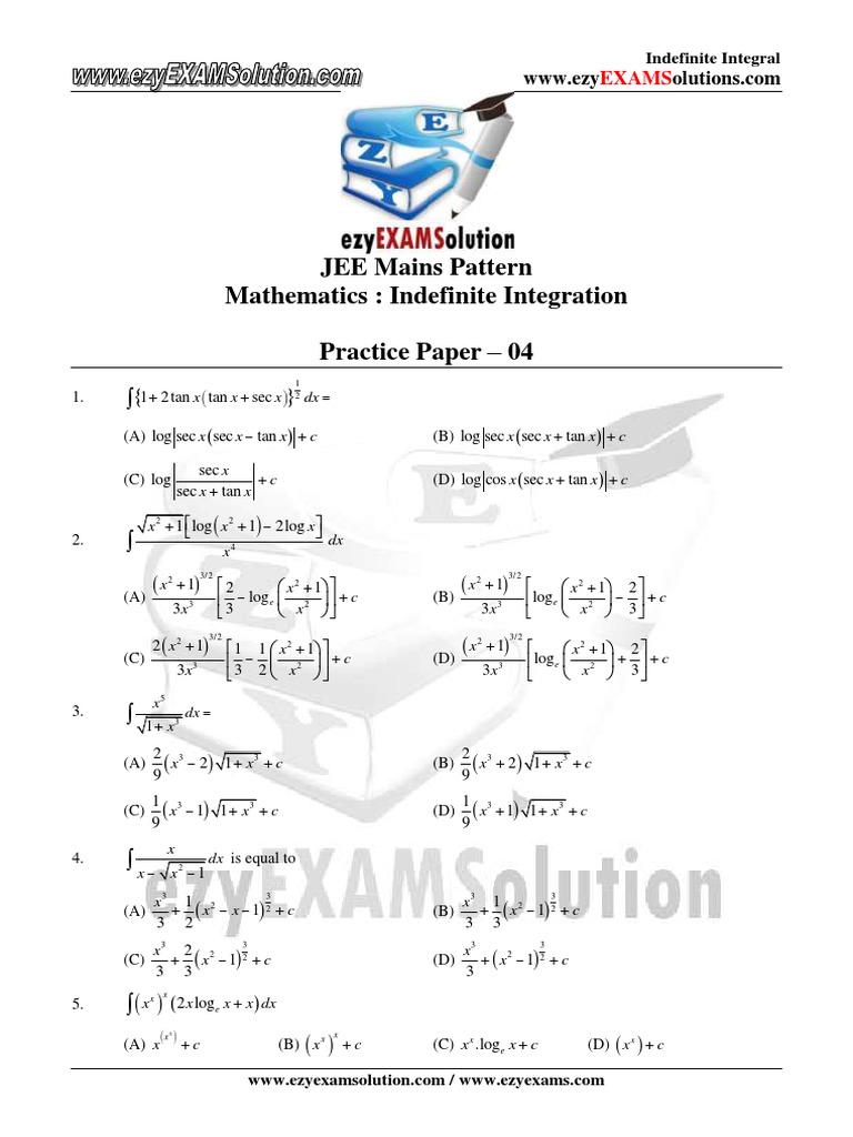 4 Mains Indefinite Integration Paper-04 | PDF | Trigonometric Functions ...