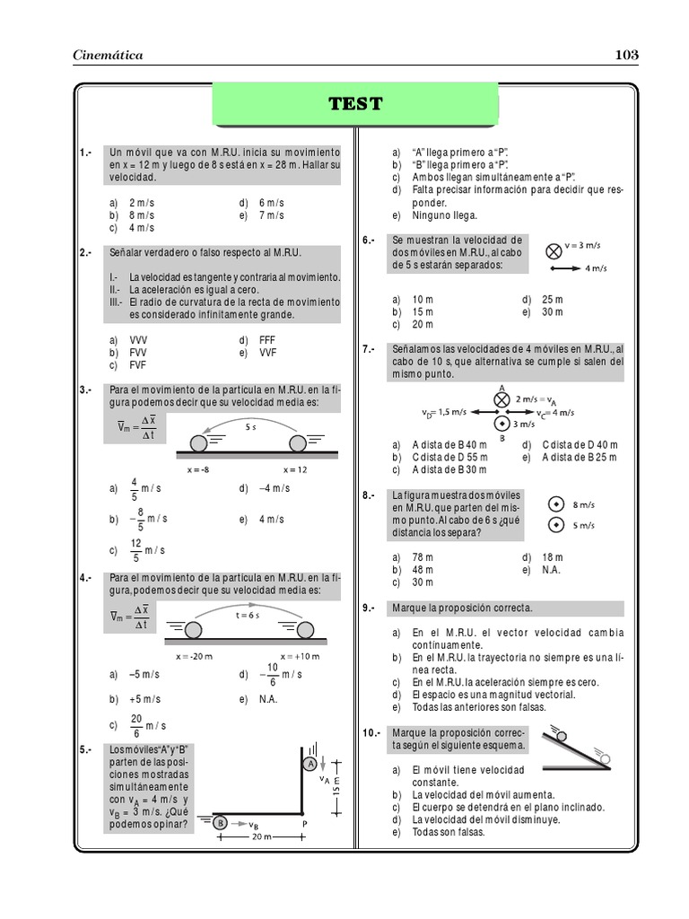 Test MRU | PDF | Velocidad | Aceleración