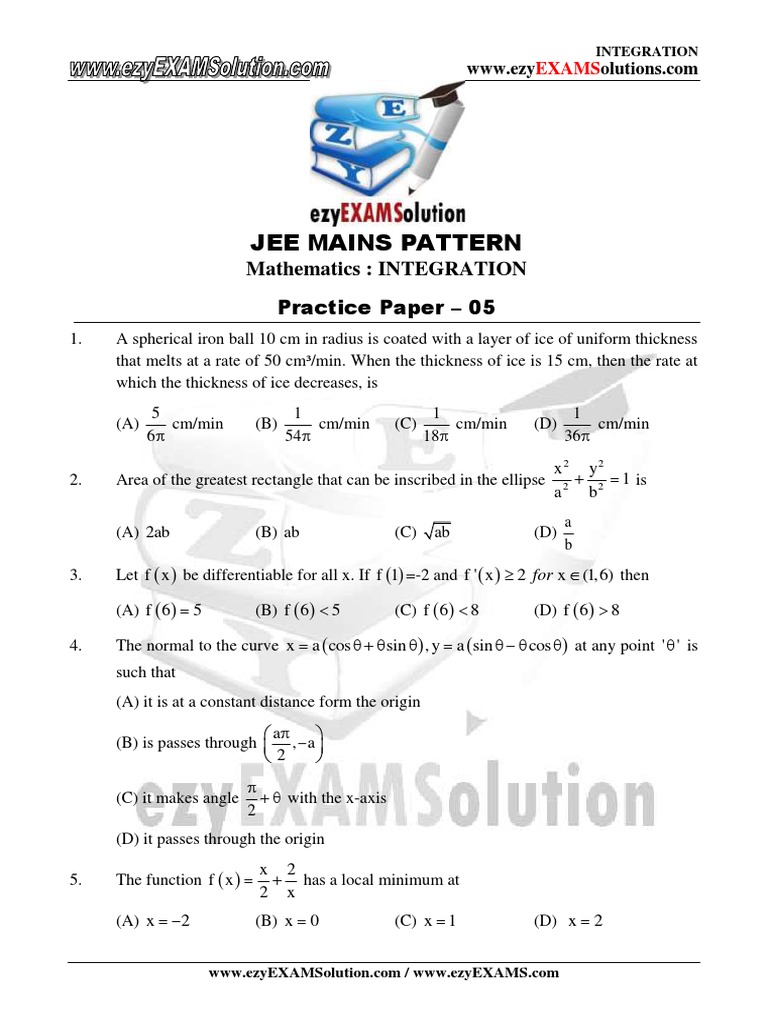 4 Mains Indefinite Integration Paper-04 | PDF | Maxima And Minima | Tangent