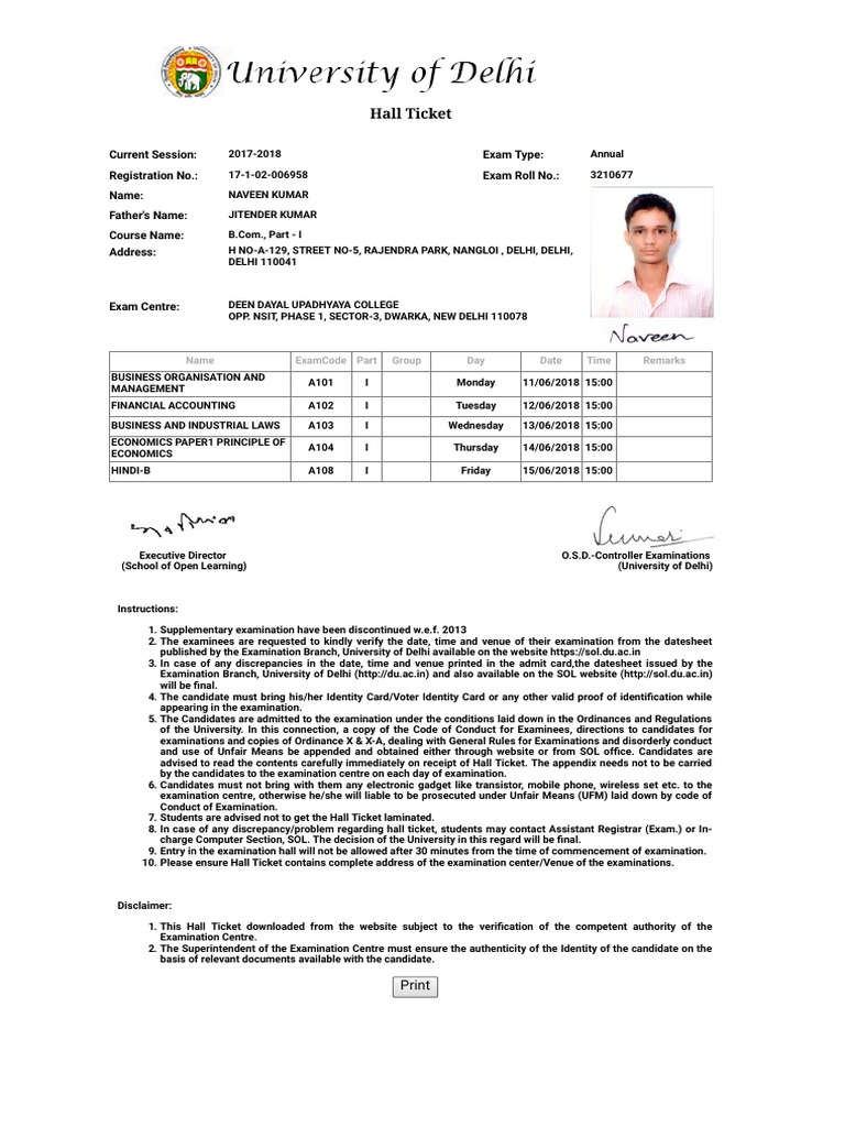 Hall Ticket: Current Session: Exam Type: Registration No.: Exam Roll No ...