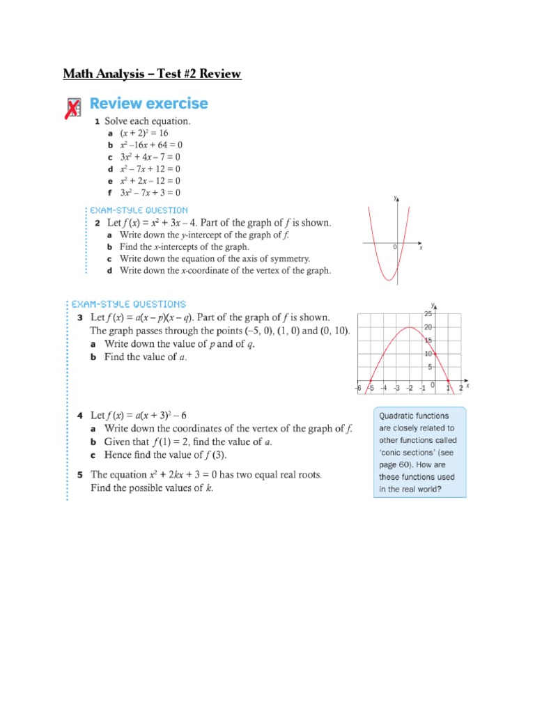 Math Analysis - Test #2 Review | PDF