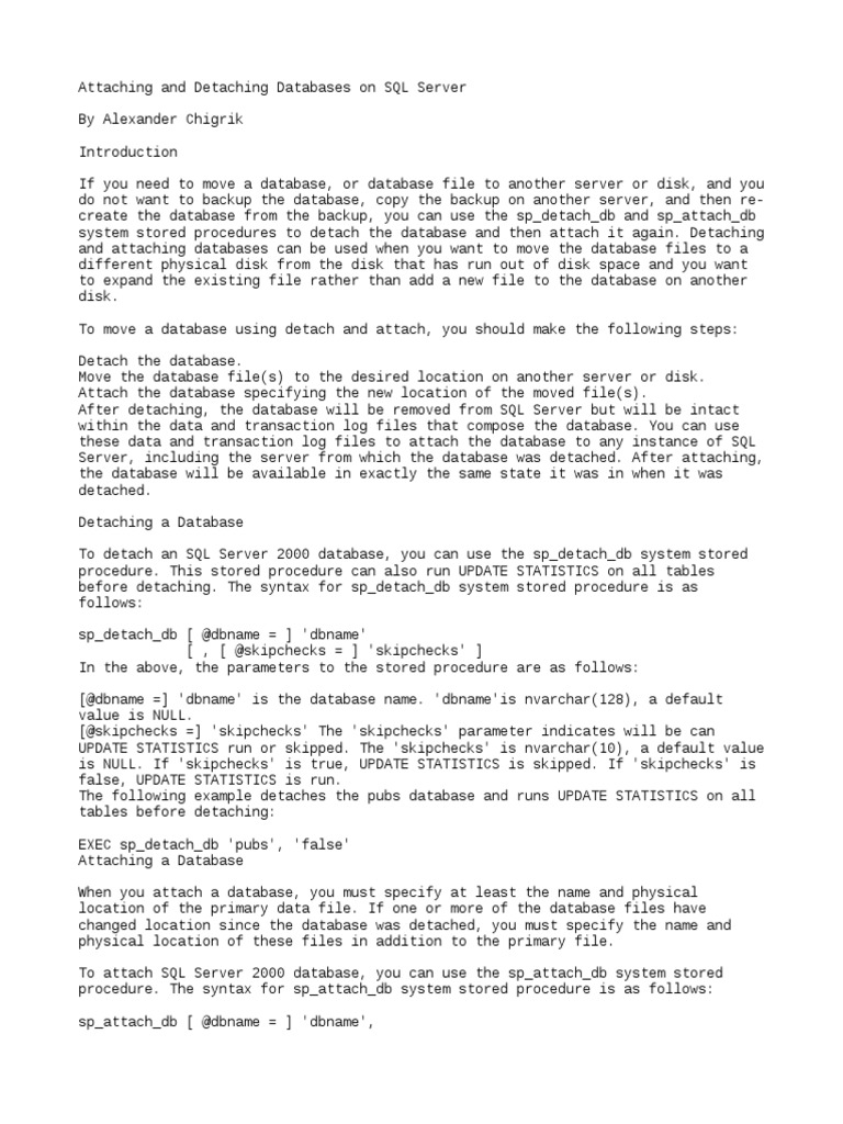 Attach And Detach Pdf Microsoft Sql Server Databases
