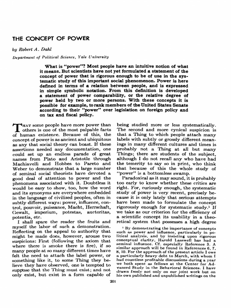 Dahl - 1957 - The Concept of Power | PDF | Definition | Theory