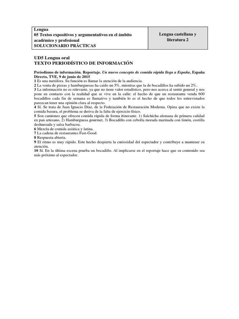 Solucionario Prácticas U5 PDF | PDF | Hamburguesas | Información