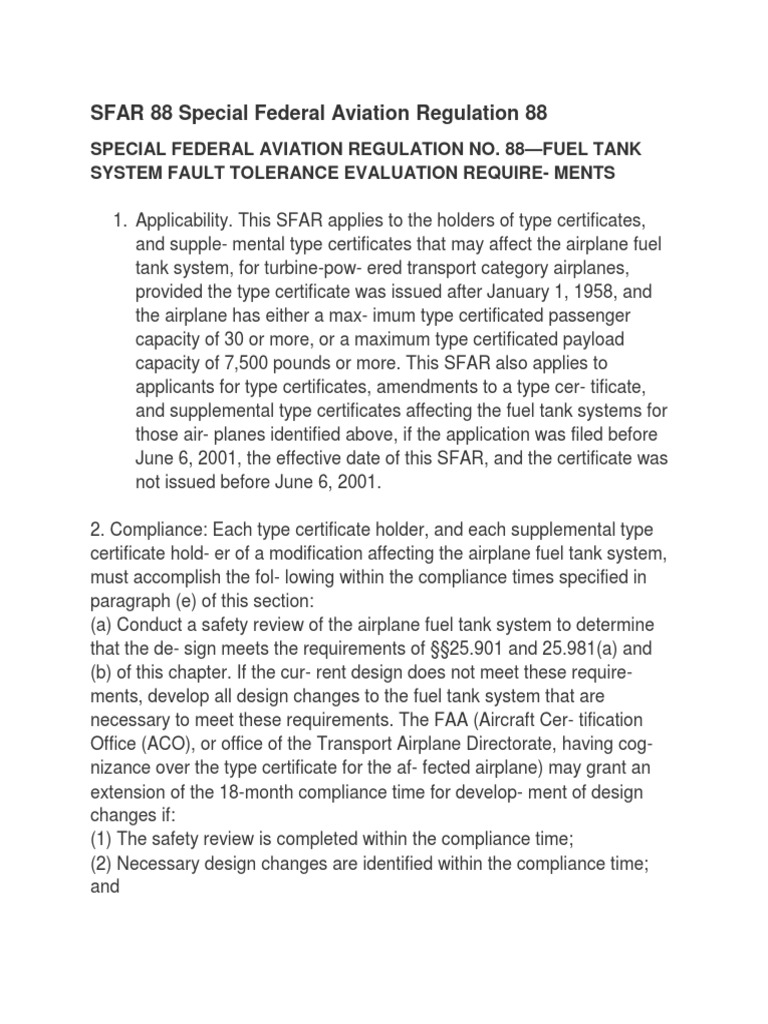 SFAR 88 Special Federal Aviation Regulation 88 | PDF | Airplane | Aviation