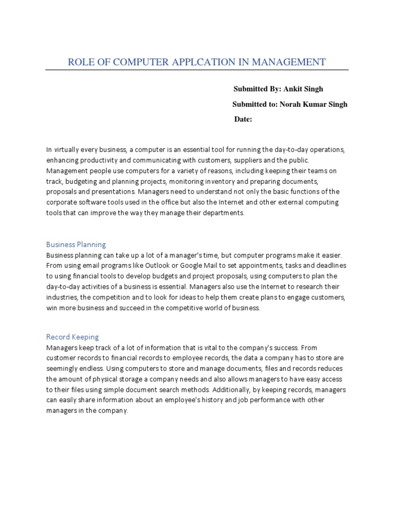 Computer Applications in Management Roles | PDF | Internet | Software