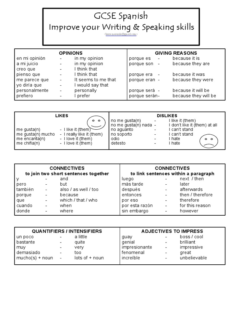 GCSE Spanish: Improve Your Writing & Speaking Skills | PDF | Onomastics ...