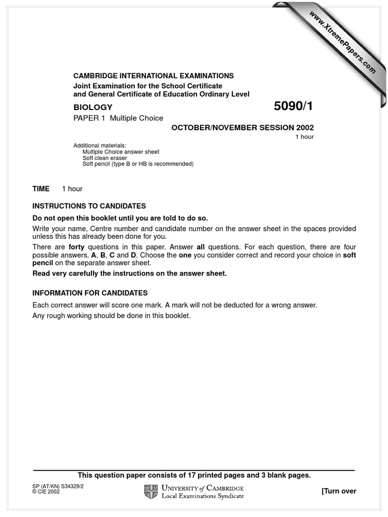 Biology: PAPER 1 Multiple Choice | PDF | Vein | Digestion