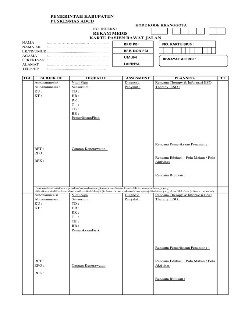 Contoh Rekam Medis Dan Cover Map Status Family Folder | PDF