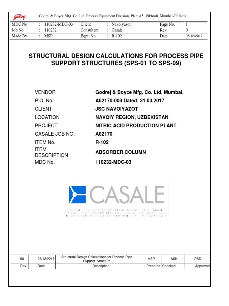 Process Pipe Support Structure Design Caln | PDF | Structural Steel ...