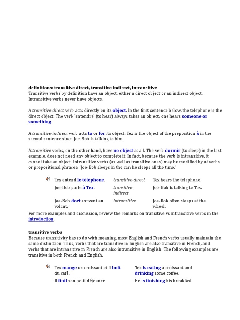 French Transitive and Intransitive | PDF | Object (Grammar) | Verb