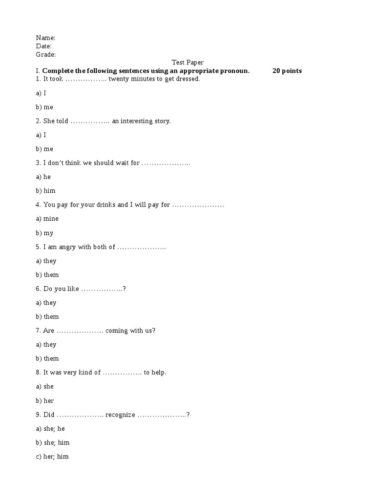 Test Paper 8th Grade | PDF