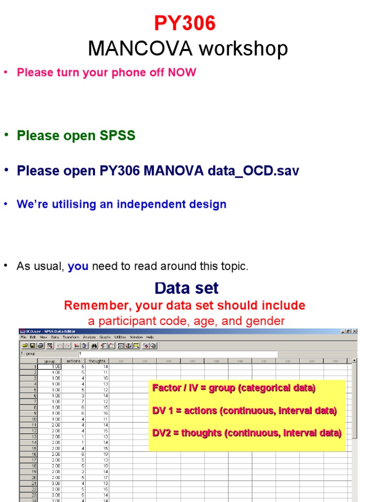 MANCOVA Workshop: - Please Open SPSS | PDF | Correlation And Dependence | Errors And Residuals