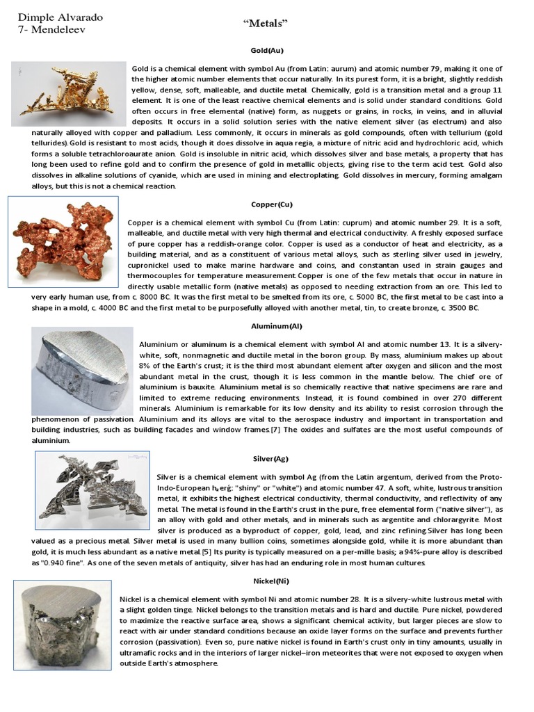 Dimple Alvarado 7-Mendeleev "Metals": Gold (Au) | PDF | Germanium | Gold