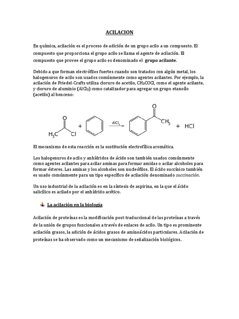 Acilación: Reacciones químicas que involucran la adición de un grupo ...