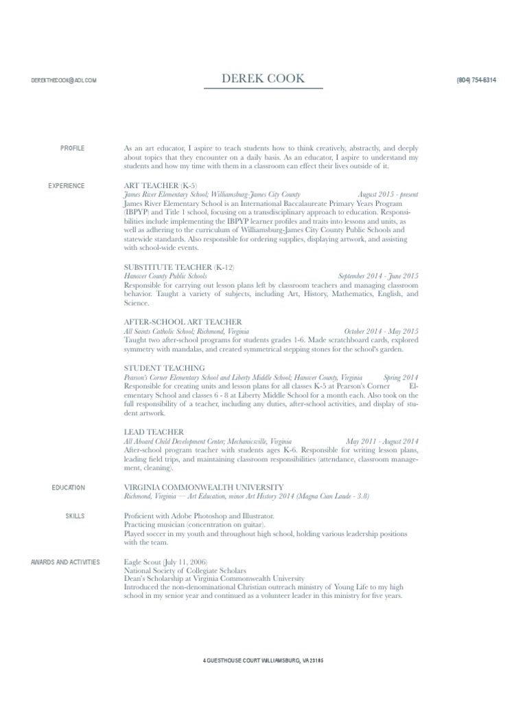 Derek Cook Resume | PDF | Schools | Teachers