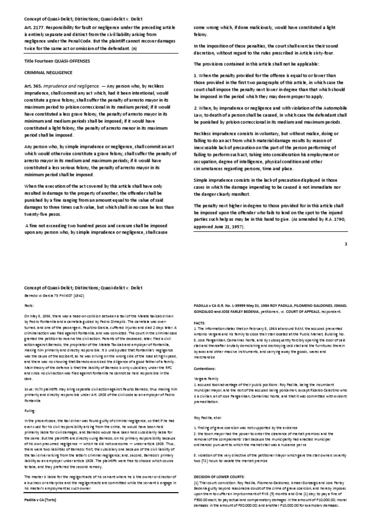 Quasi-Delict vs. Delict: Legal Insights | PDF | Negligence | Acquittal