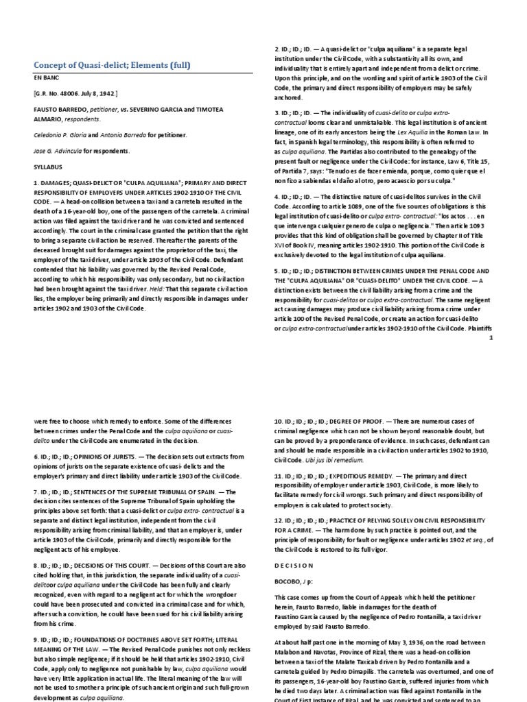 (Full) Concept of Quasi-Delict Elements | PDF | Negligence | Crime ...