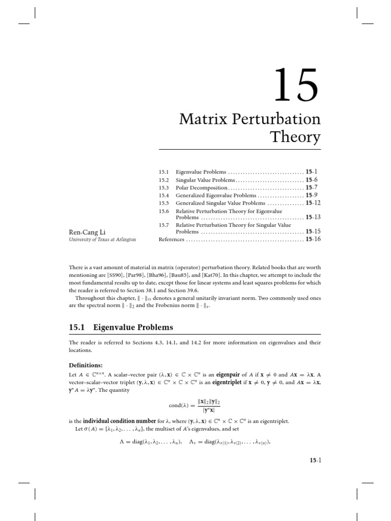Matrix Perturbation Theory | PDF | Eigenvalues And Eigenvectors | Algebra