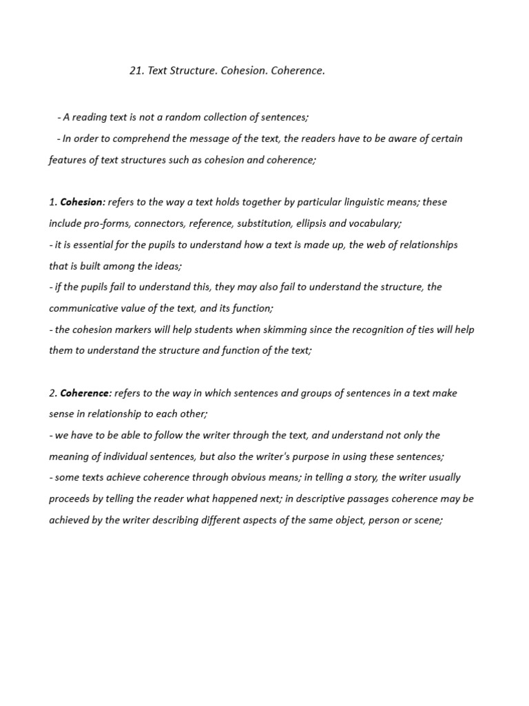 Text Structure. Cohesion. Coherence PDF | PDF | Career & Growth ...