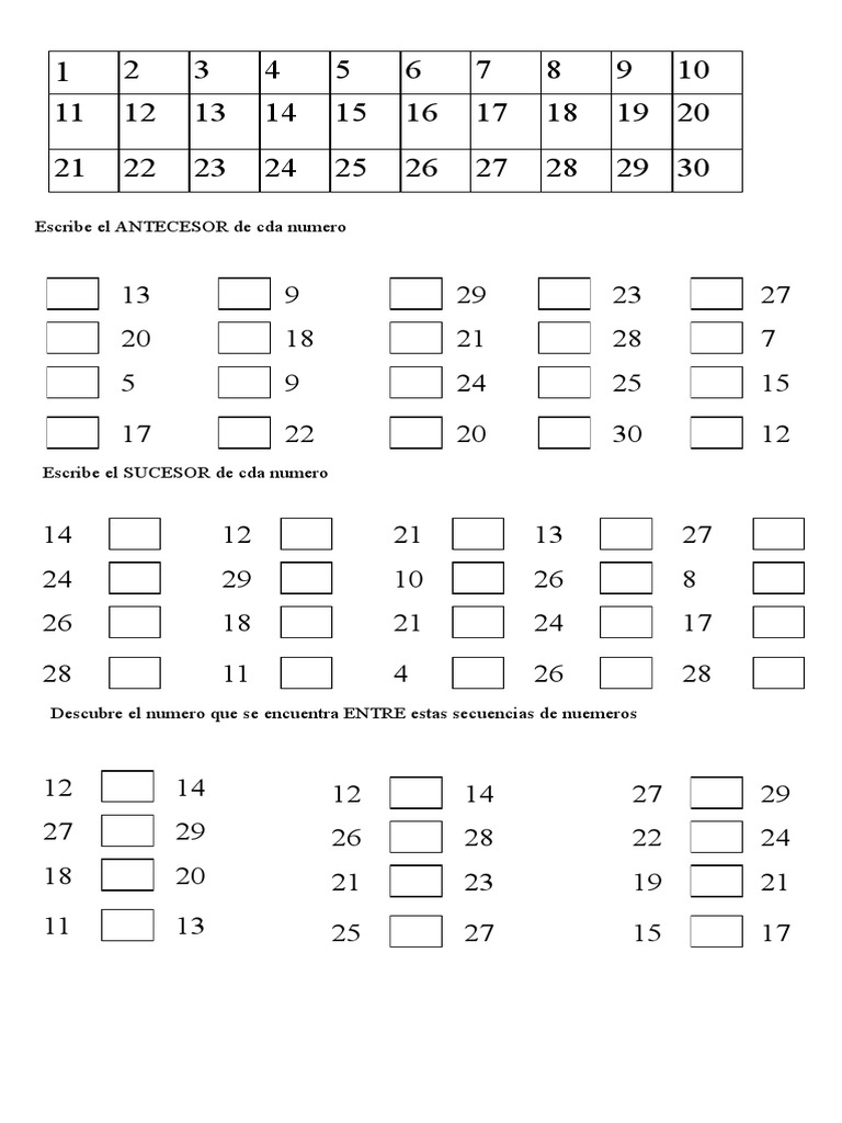 Guia Matematica Numeros Del 1 Al 30 1ero Basico | PDF | Ocio | Deportes