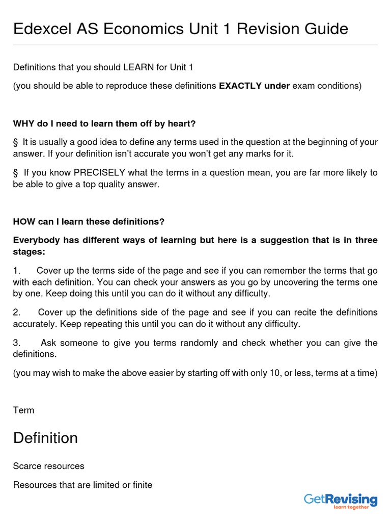 Edexcel As Economics Unit 1 Revision Guide | PDF | Price Elasticity Of ...
