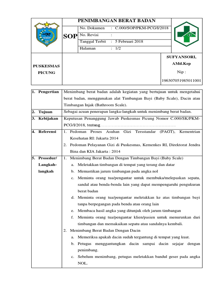 SOP Penimbangan Berat Badan | PDF