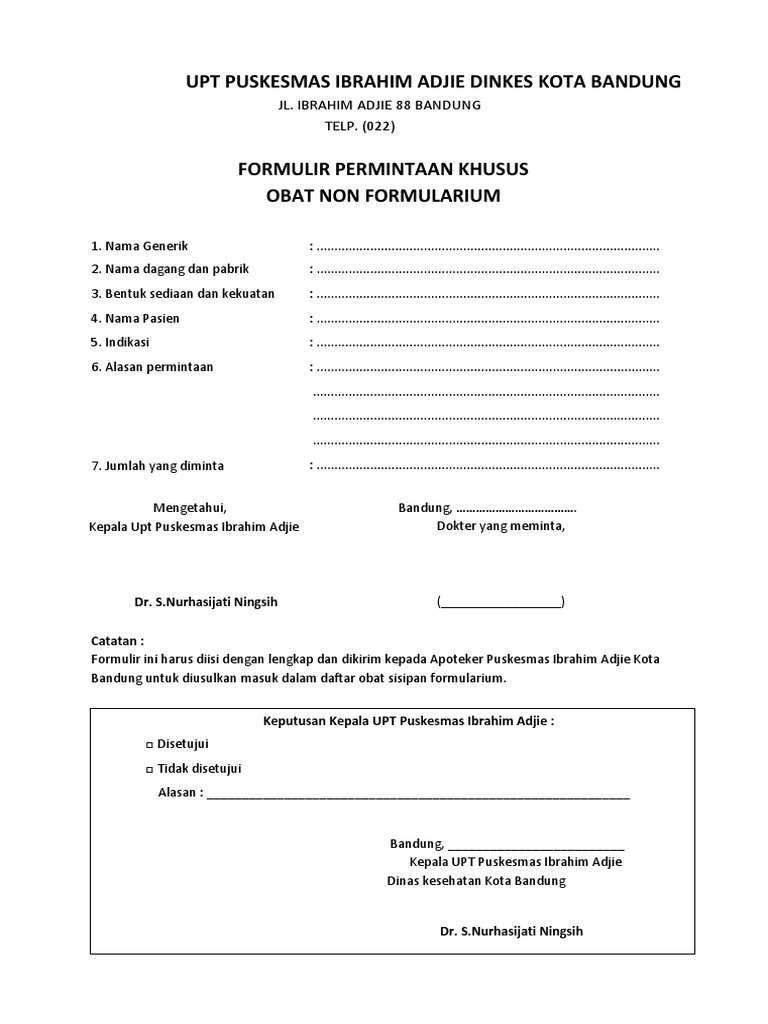 Formulir Permintaan Khusus Obat Non Formularium | PDF