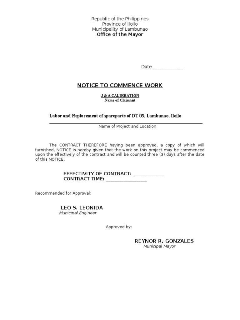Notice To Commence Work | PDF