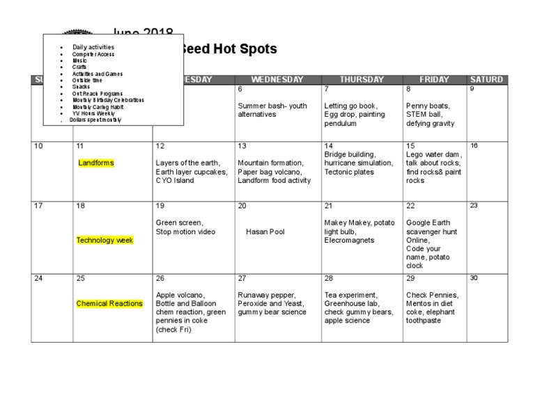 Hotspot June 18 Calendar | PDF | Nature