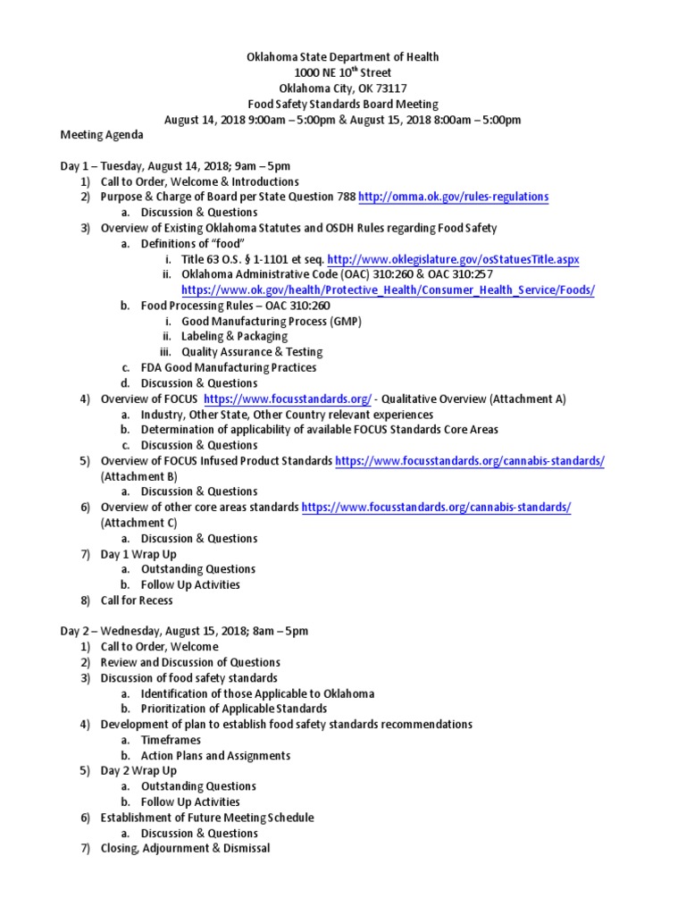 Food Safety Standards Board Meeting Agenda | PDF | Food Safety | Food ...