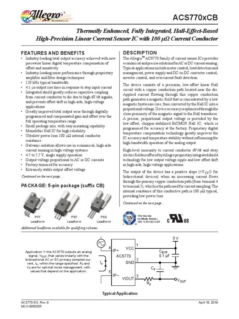 ACS770 Datasheet | PDF | Direct Current | Electric Current