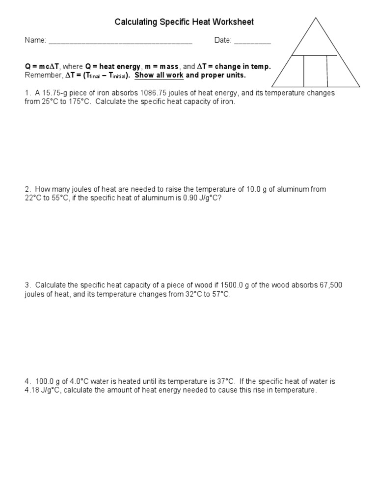 Specific Heat Worksheet Extra-1 Key | PDF | Heat | Heat Capacity