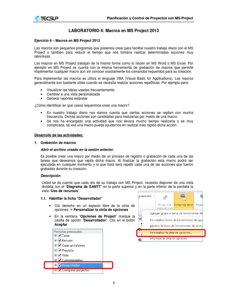 Lab 06 - MS Project 2013 - Macros | Descargar gratis PDF | Macro ...