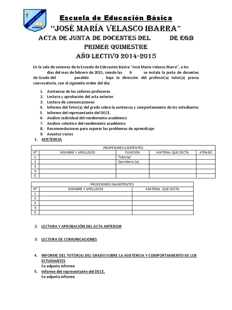 Formato Acta Junta de Curso 1Q | PDF | Educación primaria | Maestros