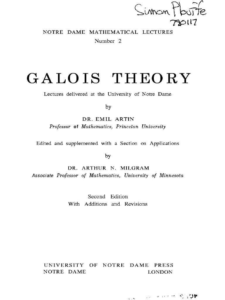 E.artin - Galois Theory | PDF