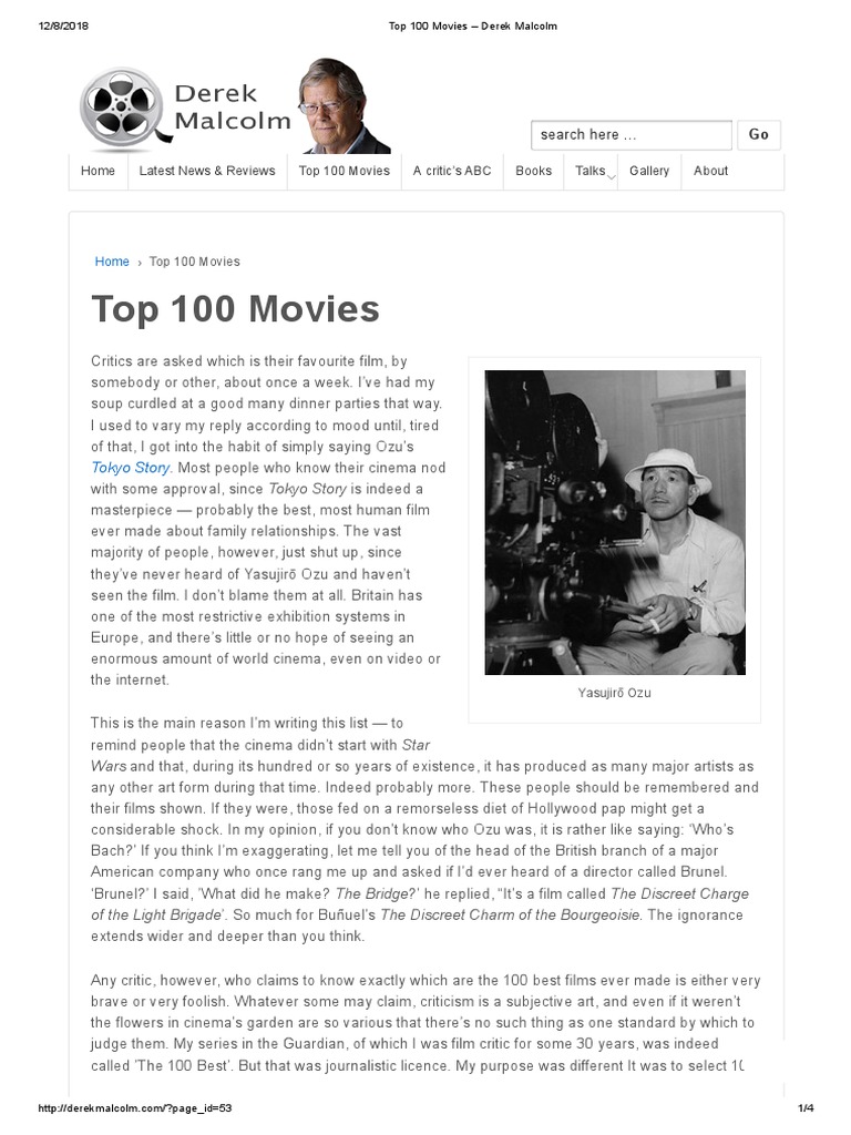 Top 100 Movies - Derek Malcolm | PDF | Leisure