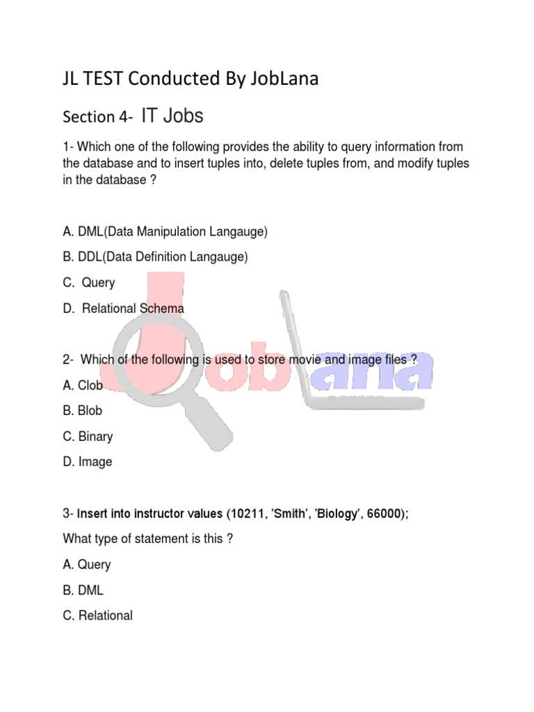 JobLana JL Test: IT Job Questions | PDF