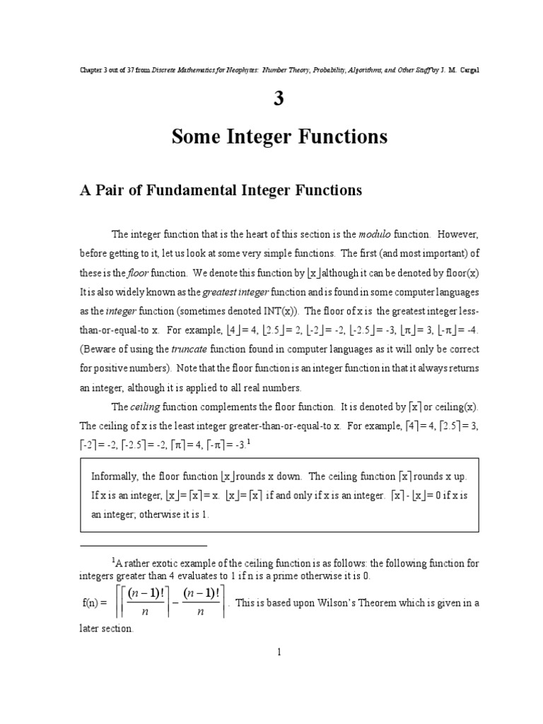 3 Integer Functions | PDF | Integer | Number Theory