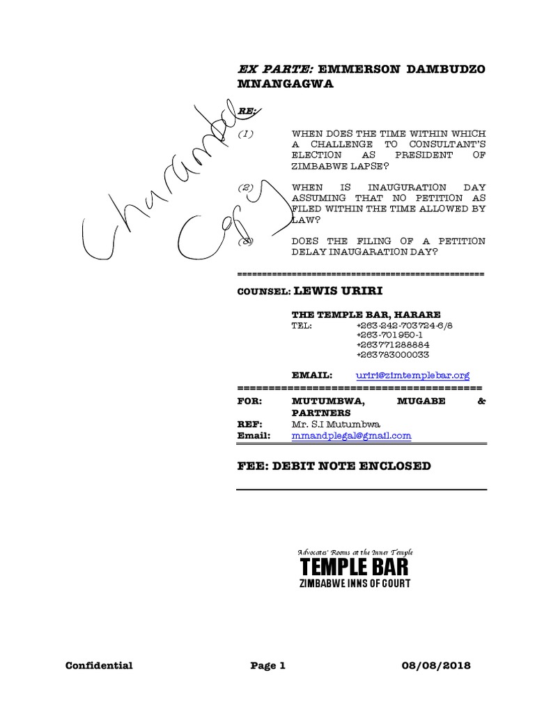 Advocate Uriri - Mnangagwa Inauguration Legal Advice | PDF ...