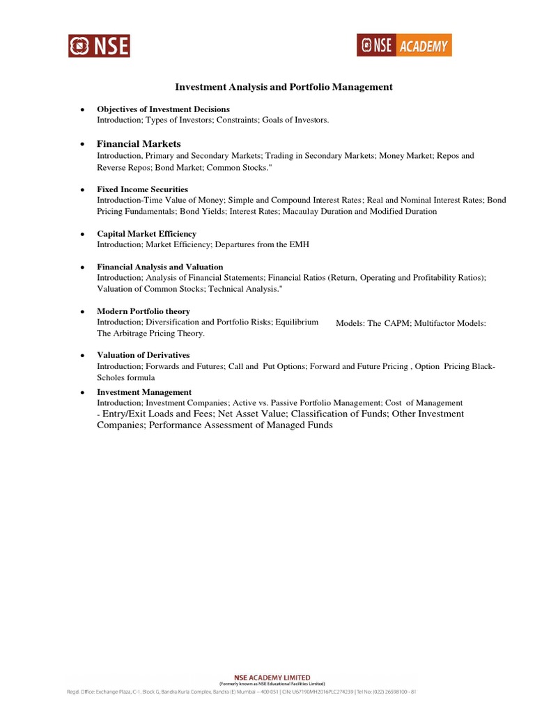 Financial Markets: Investment Analysis and Portfolio Management | PDF