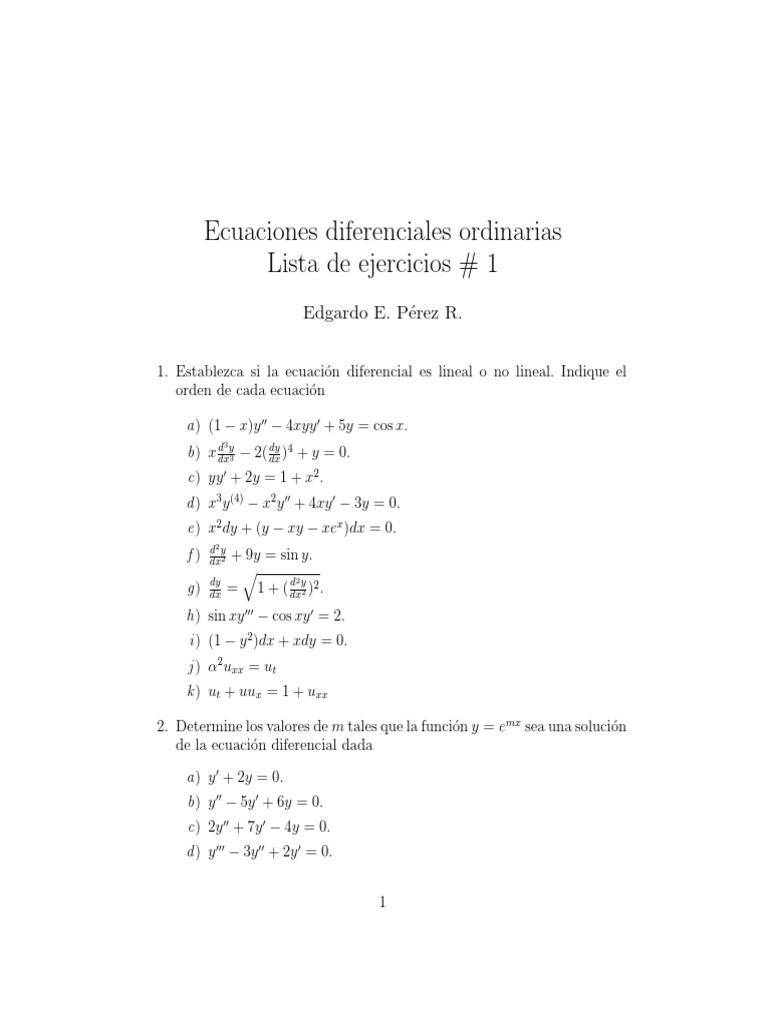 Ejercicios Edo 1 PDF | PDF | Cálculo | Física