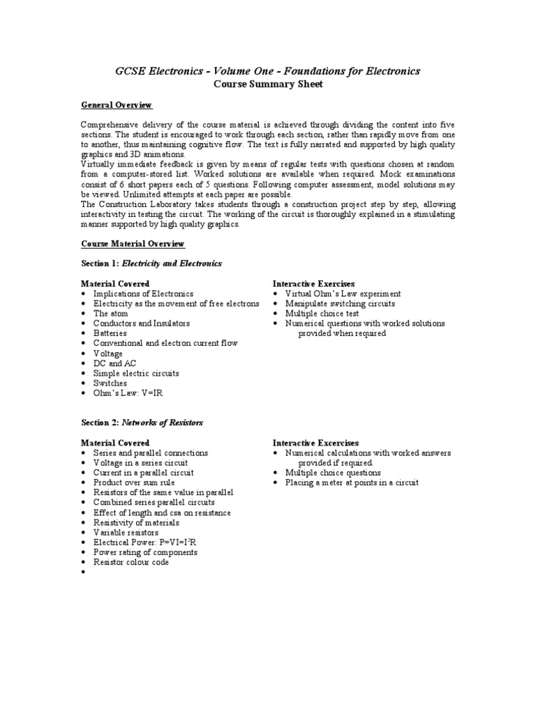 GCSE Electronics Course Overview | PDF | Science & Mathematics
