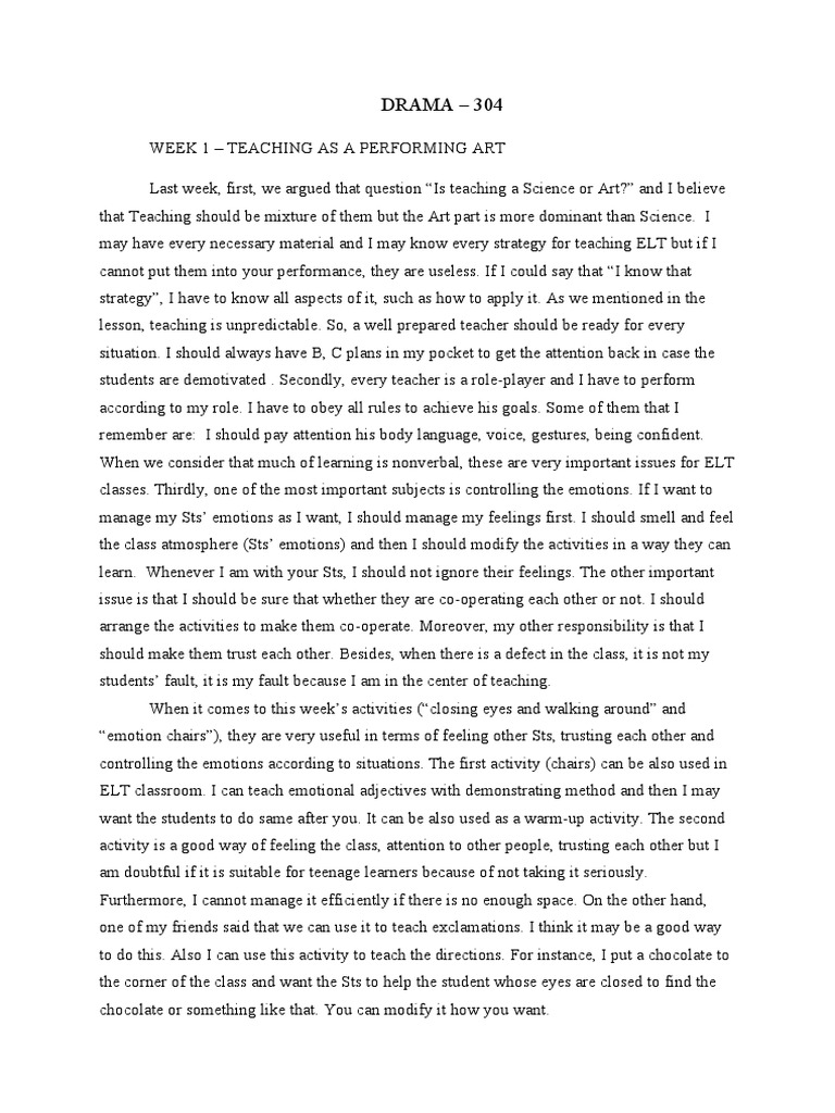 1th Reflection - DRAMA | PDF | Teachers | Body Language