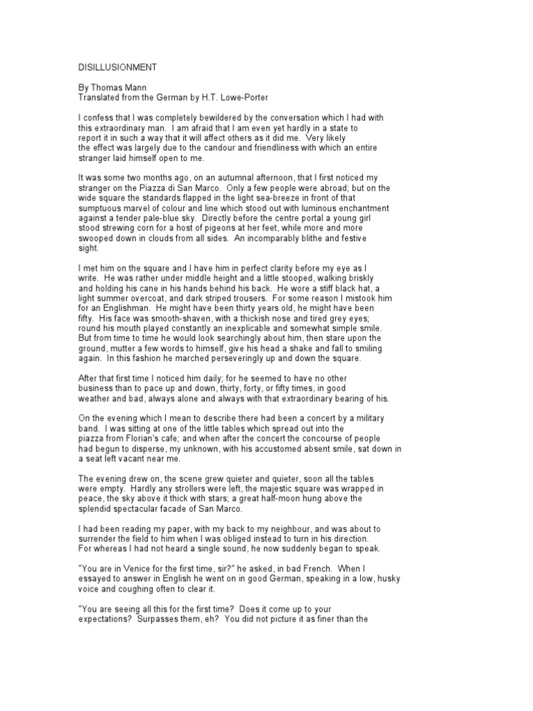 Disillusionment by Thomas Mann | PDF | Religion & Spirituality | Poetry