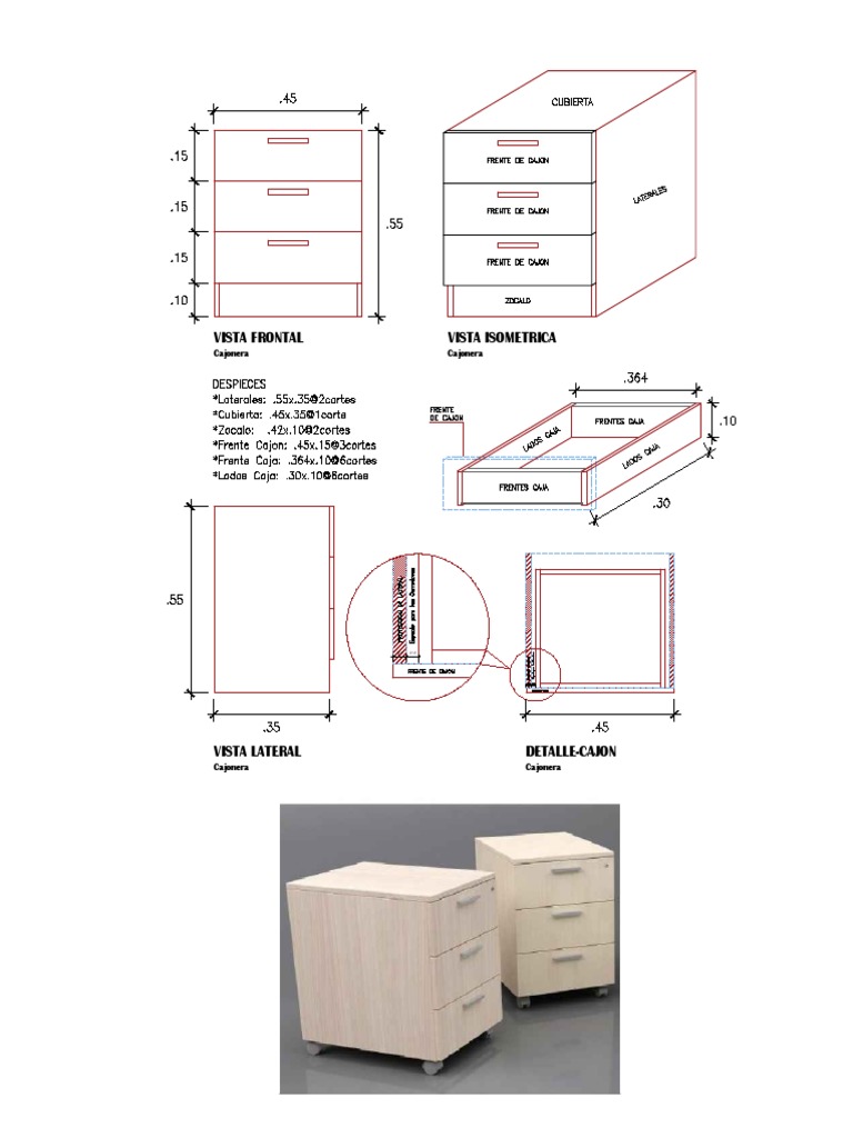 Technical Drawings Depicting Views and Details of a Chest of Drawers | PDF