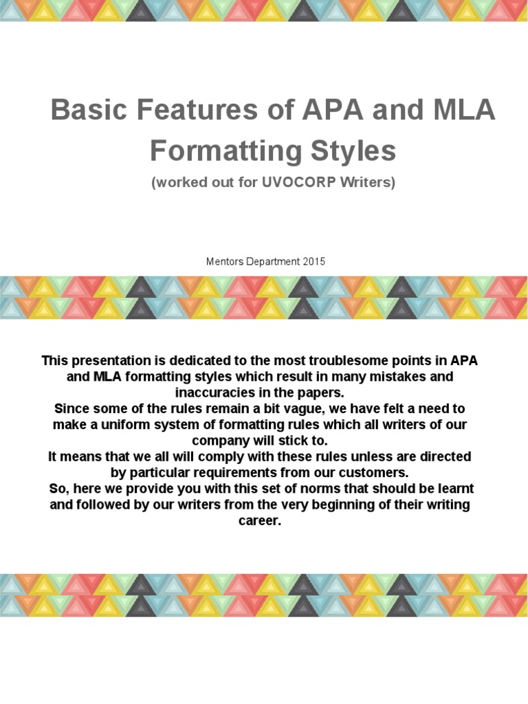 APA and MLA Formatting Essentials: A Guide for UVOCORP Writers | PDF ...