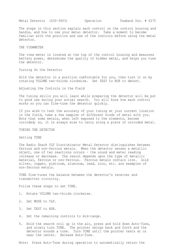 Manual For Metal Detector