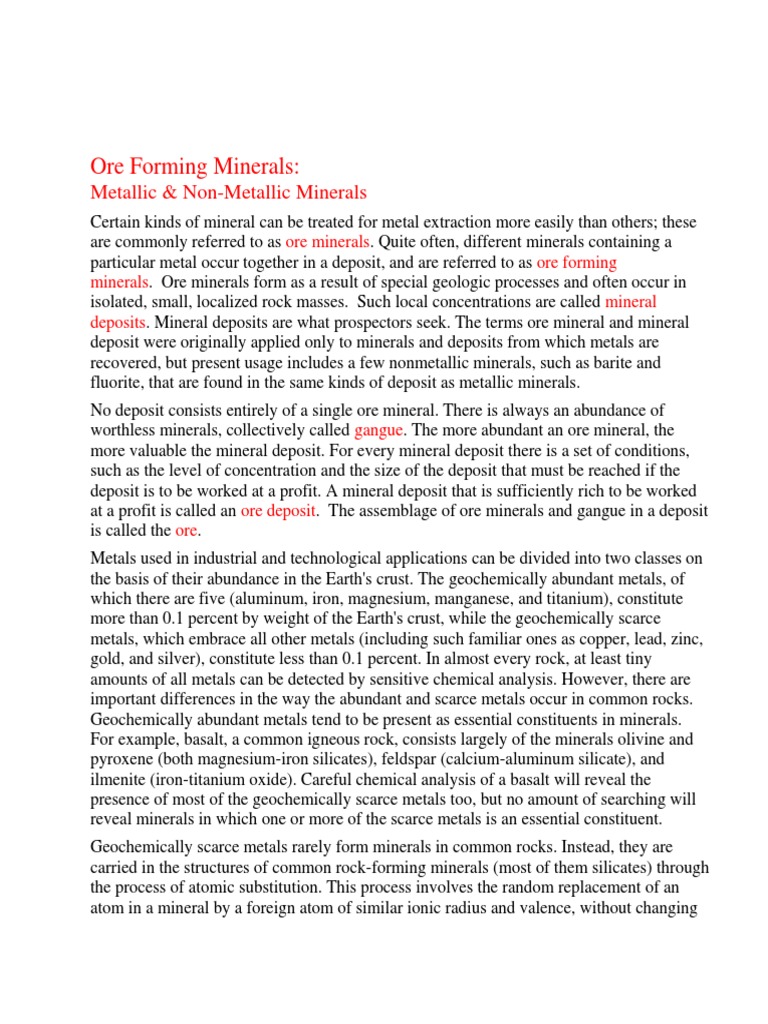Ore Formation Processes and Minerals | PDF | Rock (Geology) | Minerals