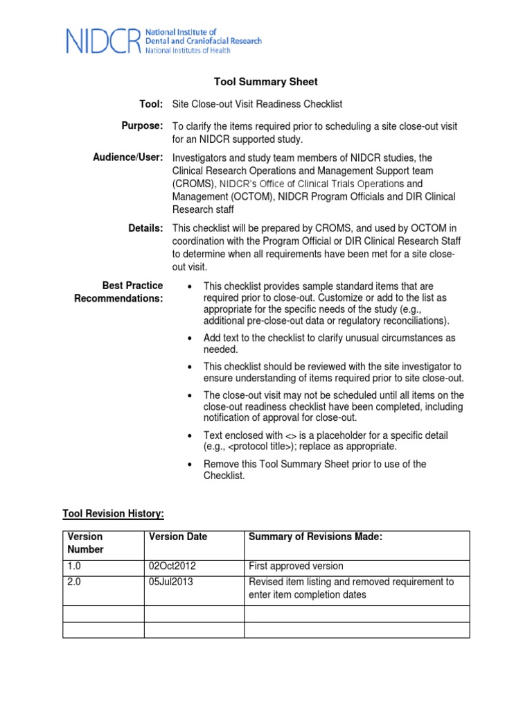 Site Closeout Visit Readiness Checklist v20 1375 | PDF | Clinical Trial ...